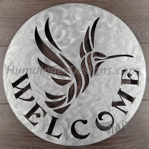 Metal Wall Art Hummingbird "Welcome" Sign Wall Decor