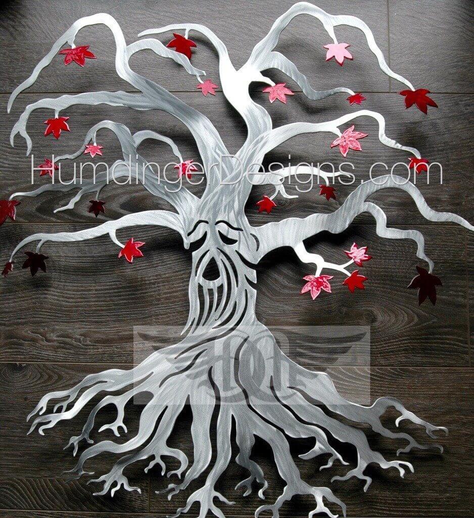 Weirwood Tree Silver with Red Leaves Metal Wall Decor